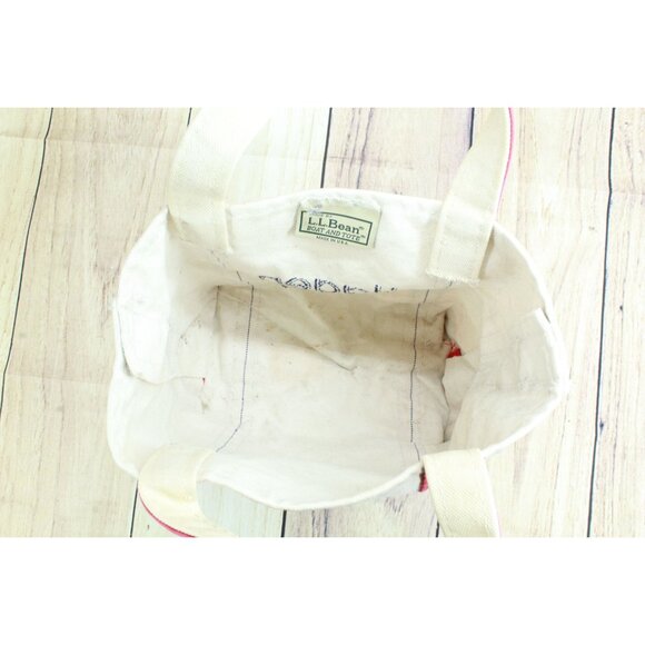 L.L. Bean | Bags | Ll Bean Boat Tote Cream Red Trim Canvas Monogram ...